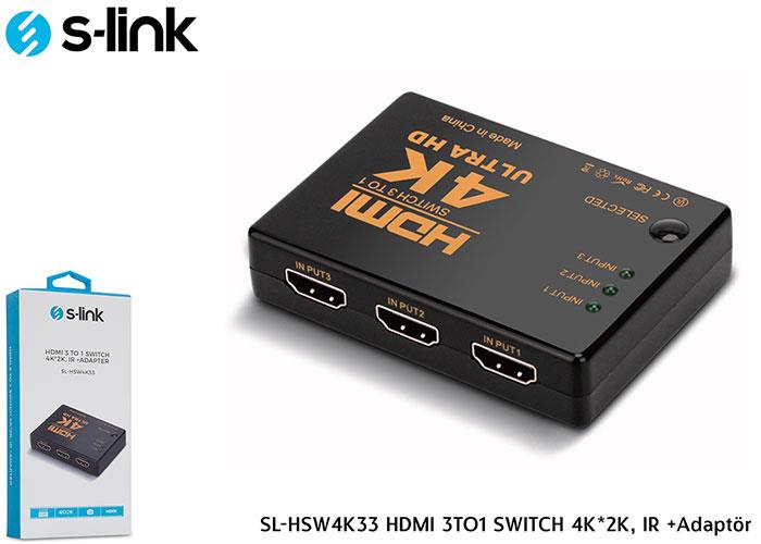 S-LINK SL-HSW4K33 HDMI 3TO1 SWITCH 4K*2K Dönüştürücü - Gaziantep