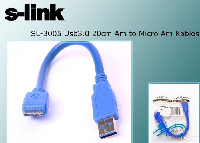 S-LINK SL-3005 20cm USB 3.0 Am to Micro Am Kablosu - Gaziantep